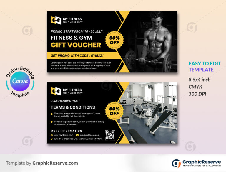 Stunning Fitness and Gym Gift Voucher Design Template