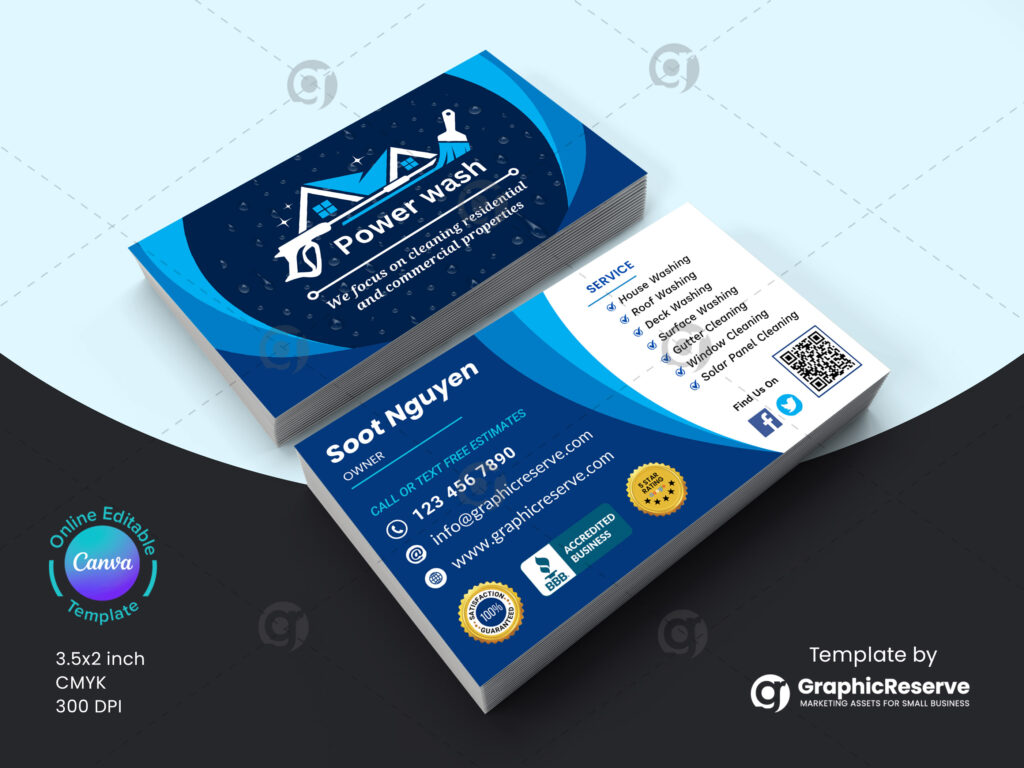 Canva Editable Pressure Washing Business Card Template