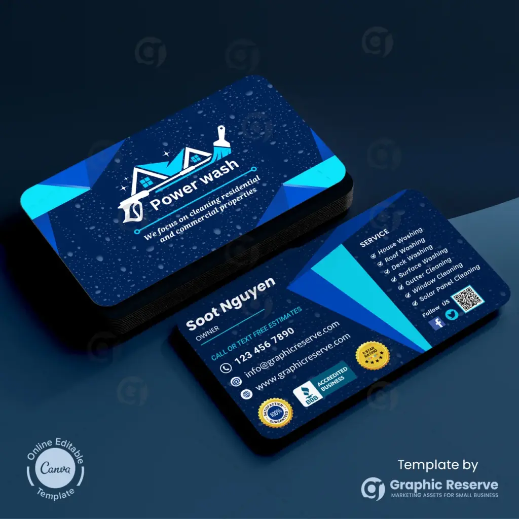 Pressure Washing Business Card Design Template for Canva
