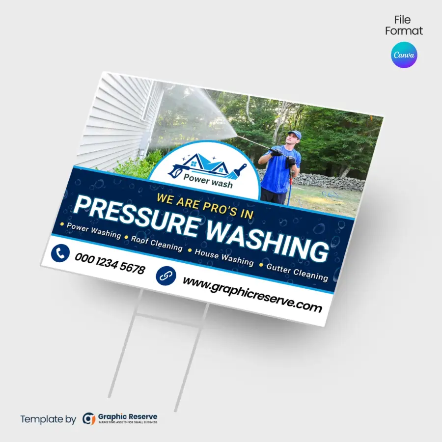 Editable Pressure Washing Yard Sign Template in Canva