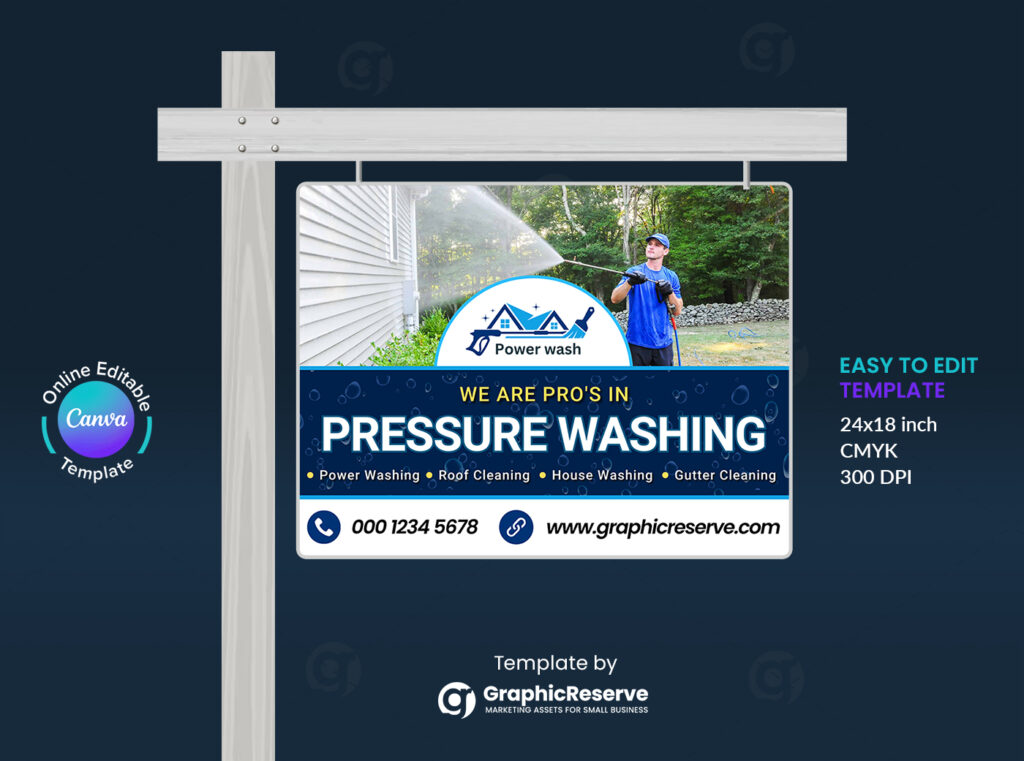 Editable Pressure Washing Yard Sign Template in Canva