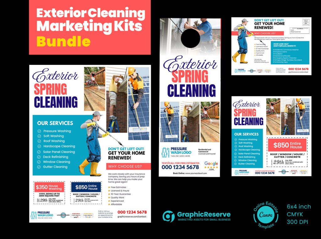 Exterior Cleaning Marketing Kits Bundle (Canva Templates)