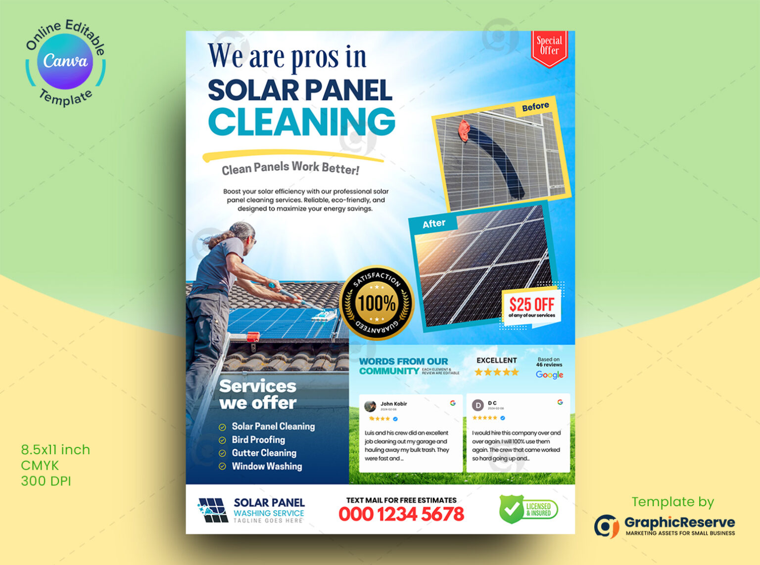 Solar Panel Cleaning Flyer Design Canva Templates (4 Styles)