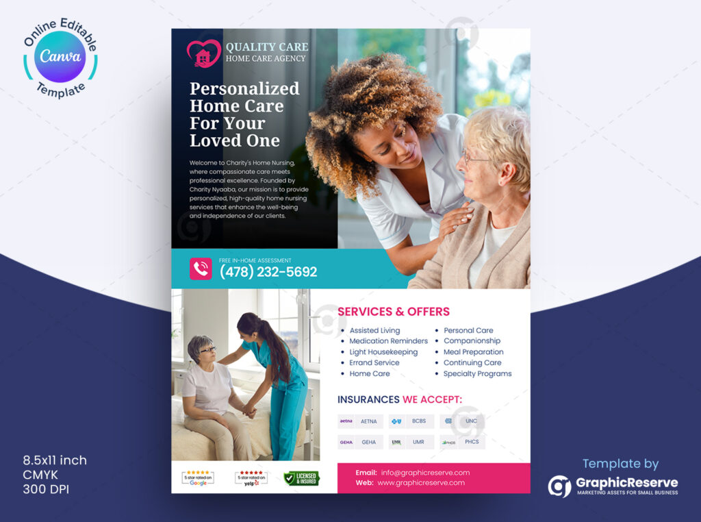 Home Care Service Flyer Design Template for Canva
