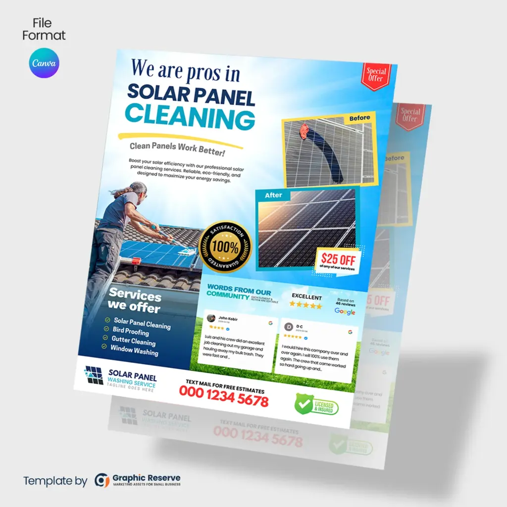 Solar Panel Cleaning Flyer Design Canva Templates (4 Styles)