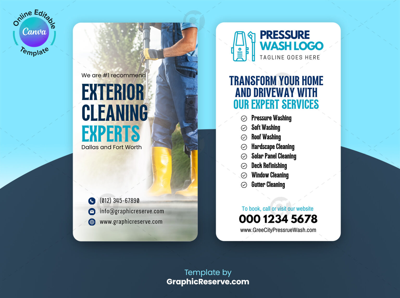 Power Washing Business Card Canva Template