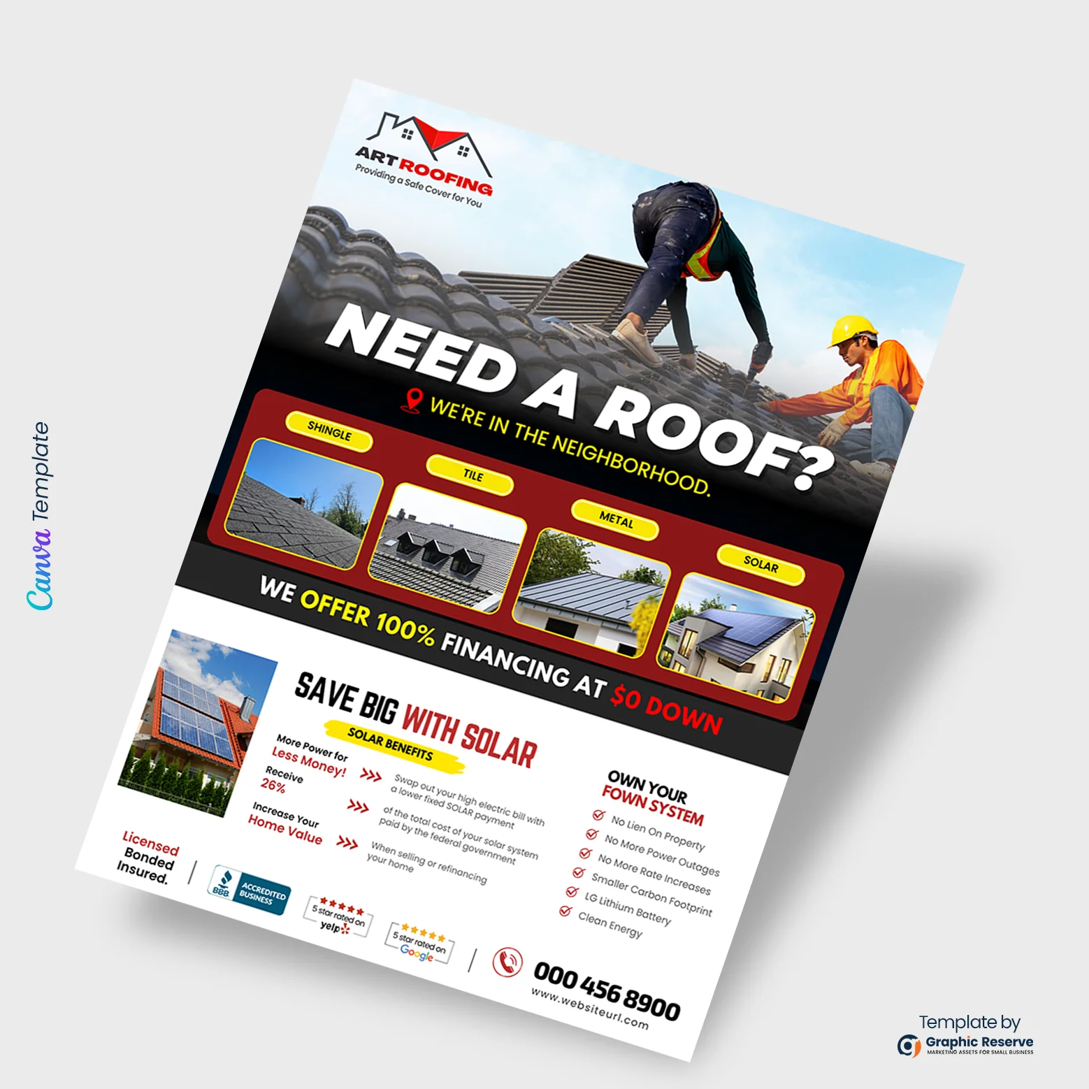 Roofing Flyer/Leaflet Design Canva Template