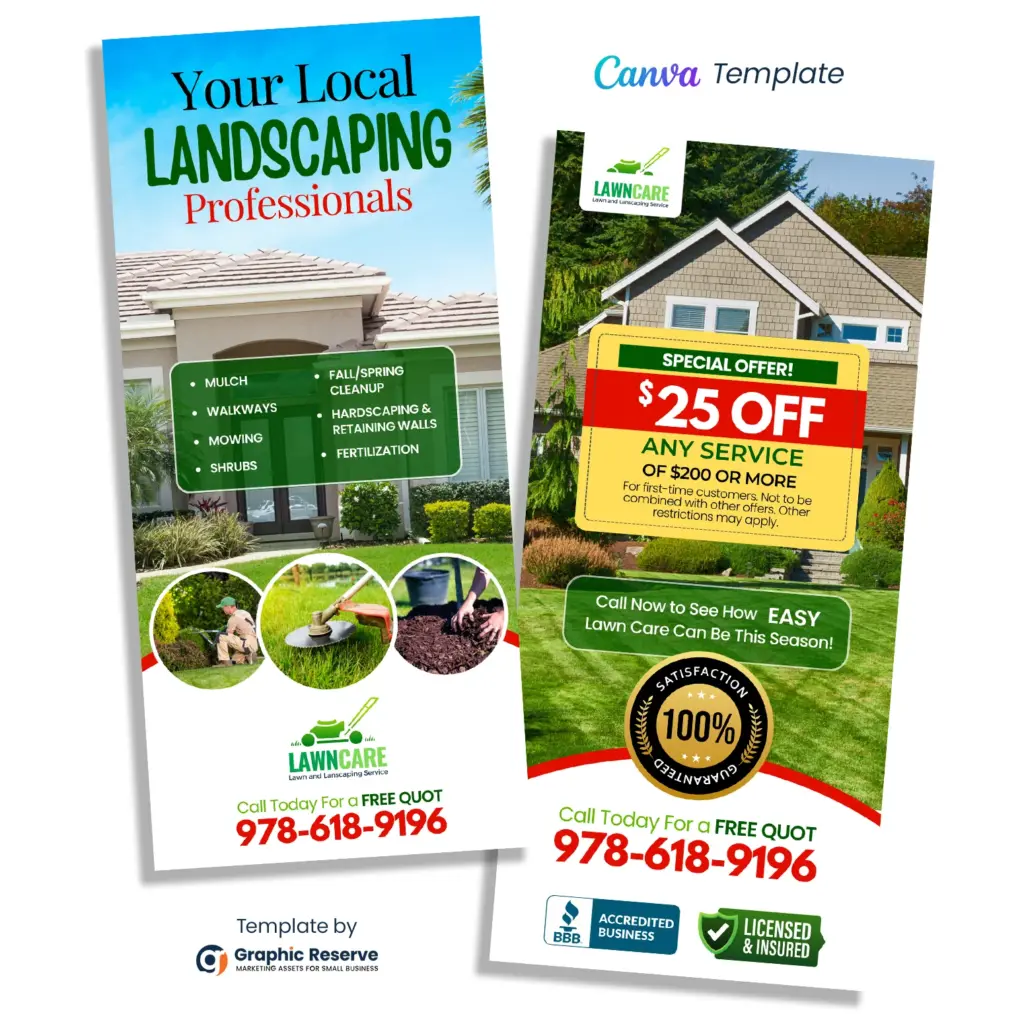 Landscaping Rack Card Flyer Design Template for Canva & VistaPrint