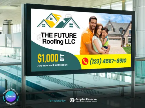 Roofing Company Billboard Template – Scalable Canva Design