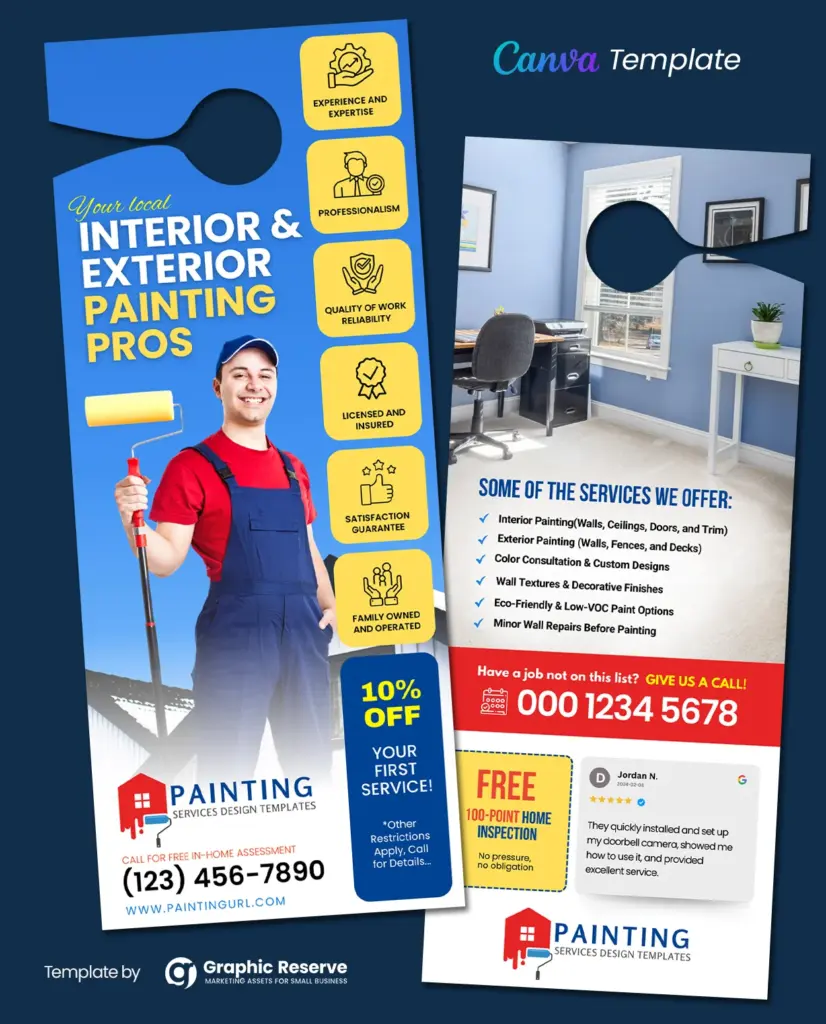 Painting service Door Hanger Design Canva Template - Graphic Reserve