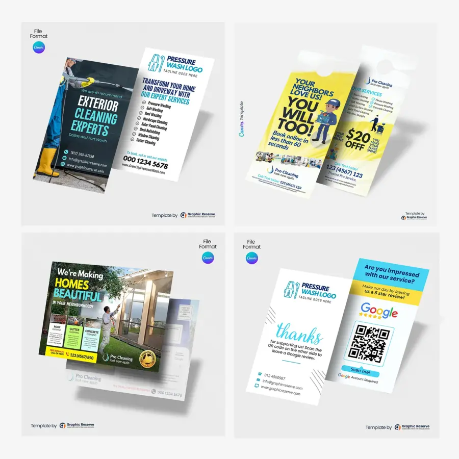 Power Washing Business Advertising Bundle — Canva Templates