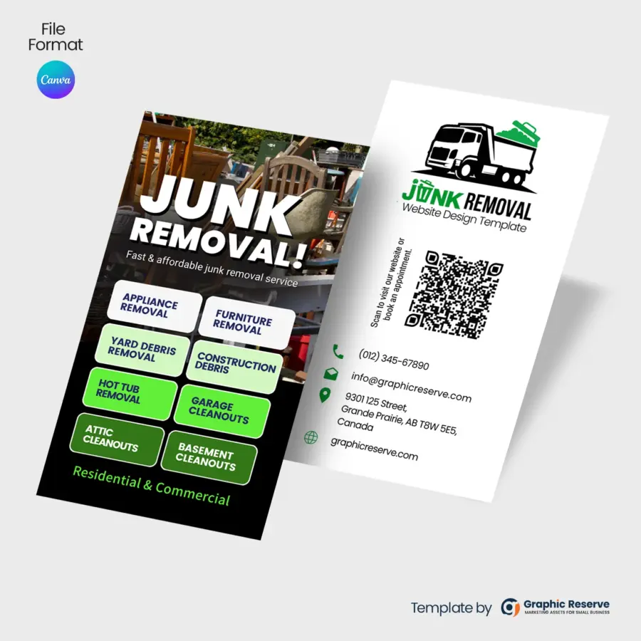 Modern Junk Removal Business Cards – Customizable Canva