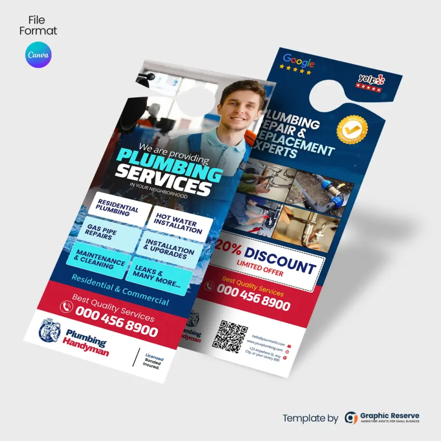 Plumbing Service Door Hanger Design | Custom Canva Template for Local ...