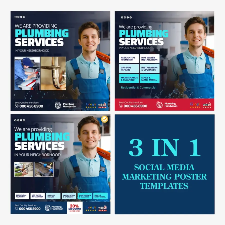 Plumbing Marketing Templates | Plumber Social Media Graphics & Canva ...