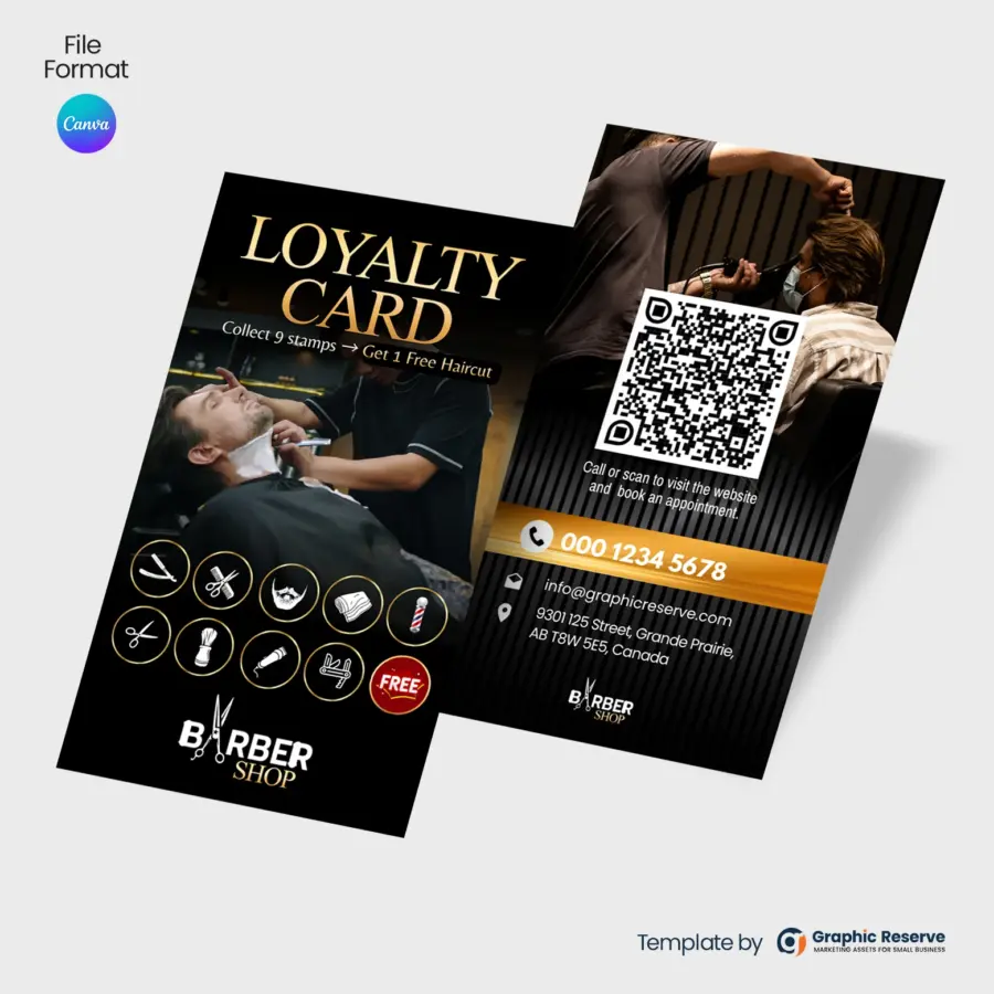 Editable Barber & Salon Loyalty Reward Card Design | Canva Template