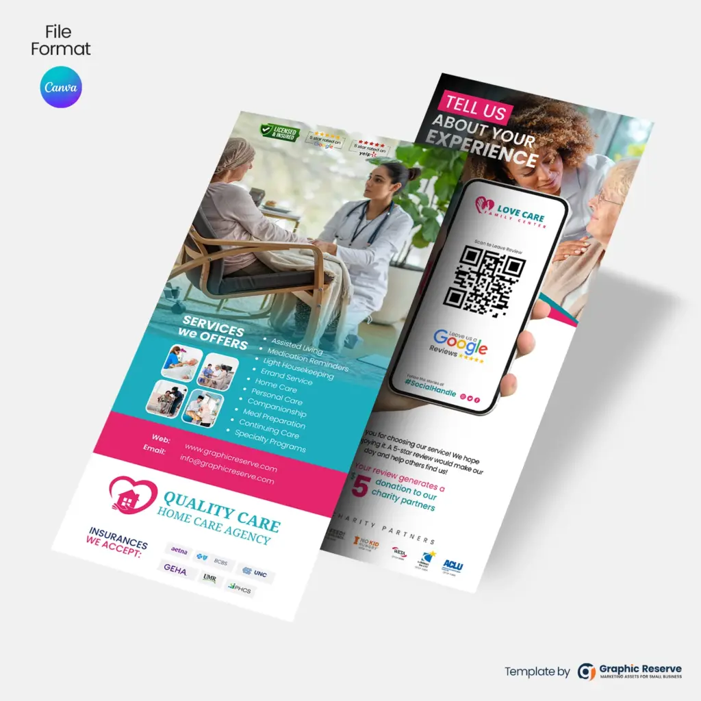 Canva Home Care Service QR Code Flyer & Review Request Rack Card Design