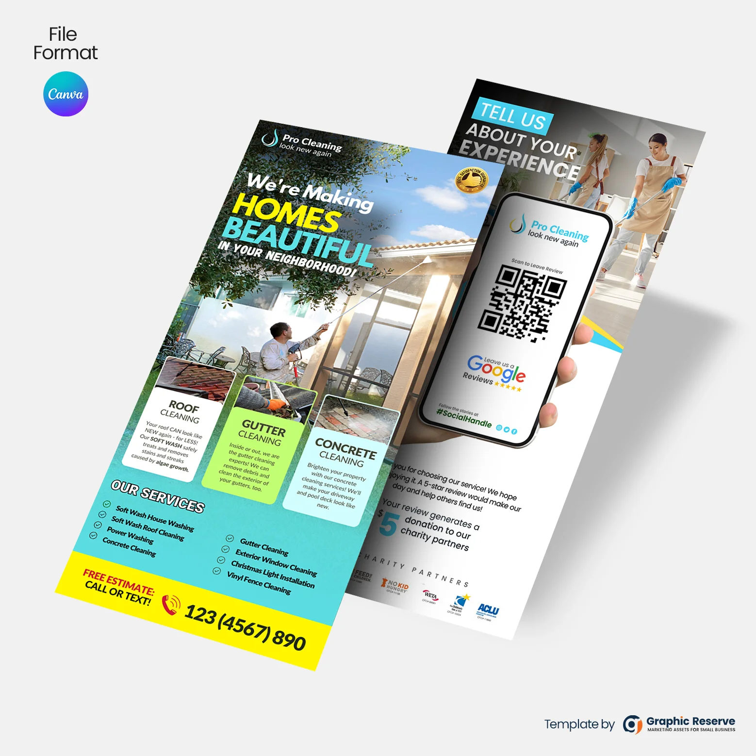 Cleaning Service Flyer Design & Review Request Rack Card Canva Template