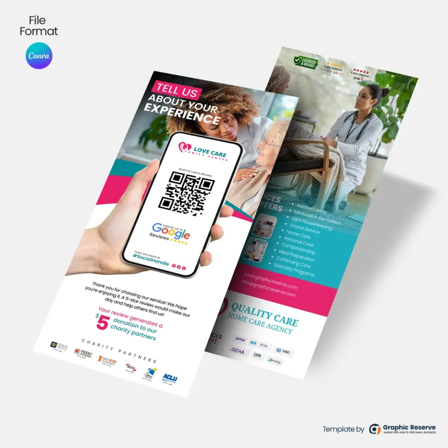 Canva Home Care Service QR Code Flyer & Review Request Rack Card Design