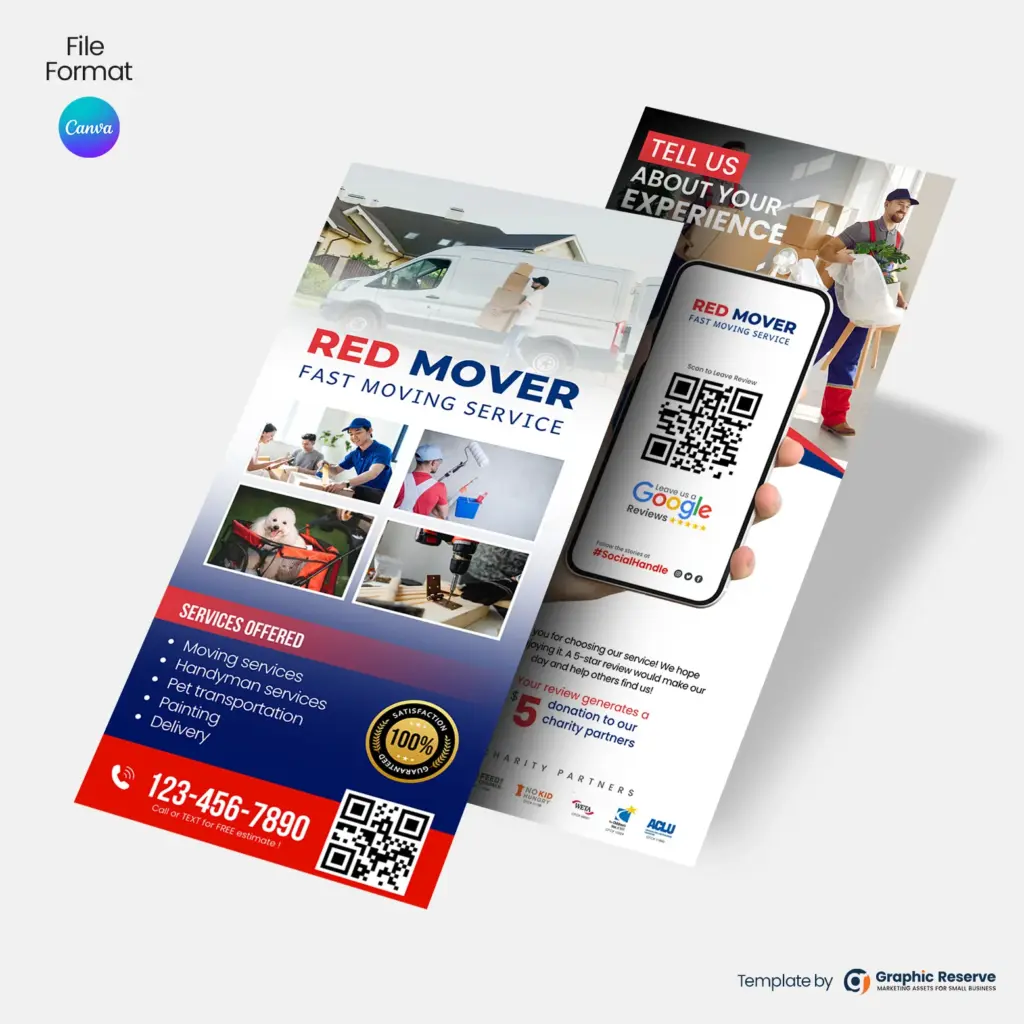 Moving Service Review Request Rack Card & Google Review Flyer Canva ...